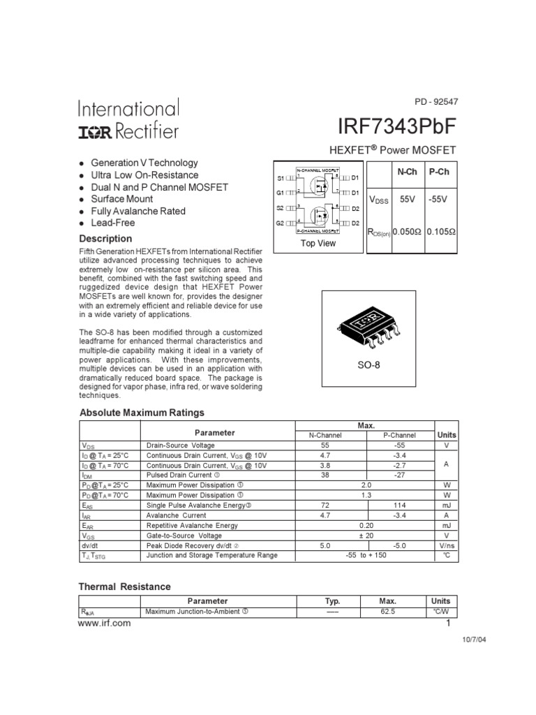 Infineon IRF7343 DataSheet v01 - 01 EN | PDF | Field Effect Transistor | Mosfet