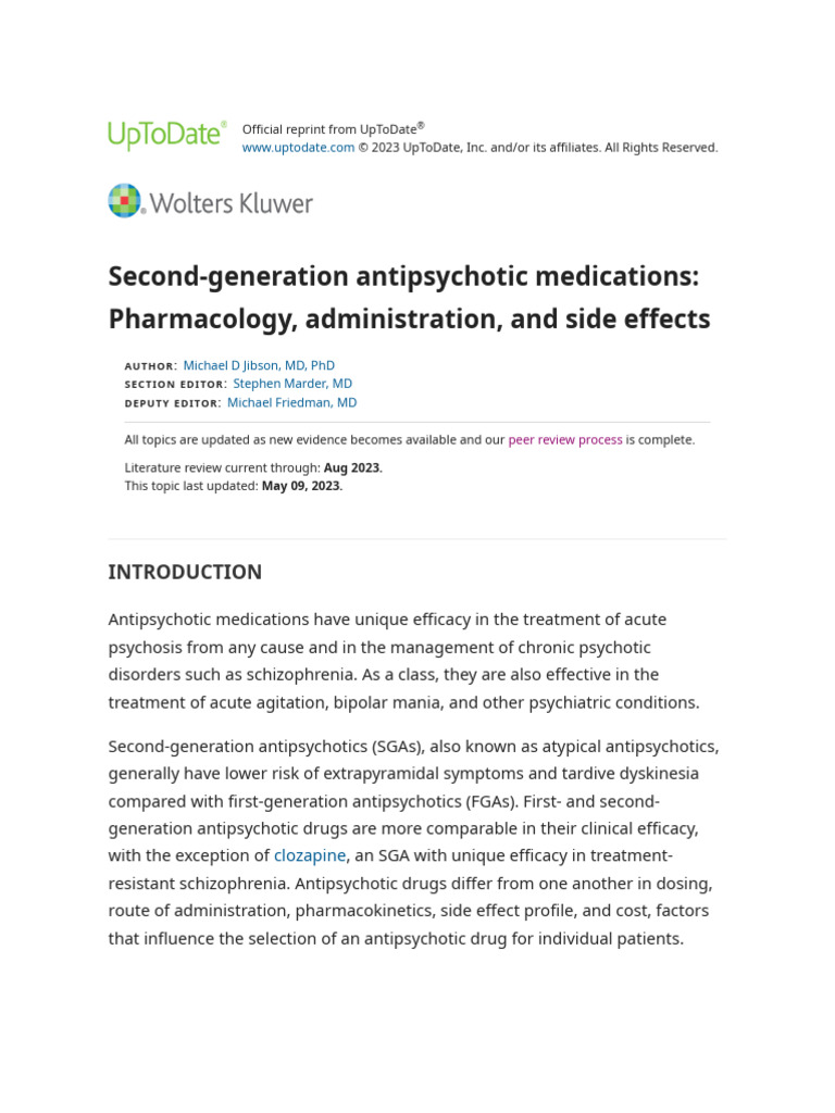 UpToDate Second-Generation Antipsychotic Medications: Pharmacology ...