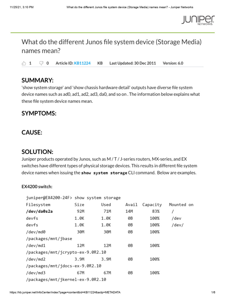 KB11224 - What Do The Different Junos File System Device (Storage Media) Names Mean - Juniper ...