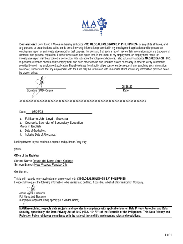 Letter of Authorization For MAQ | PDF