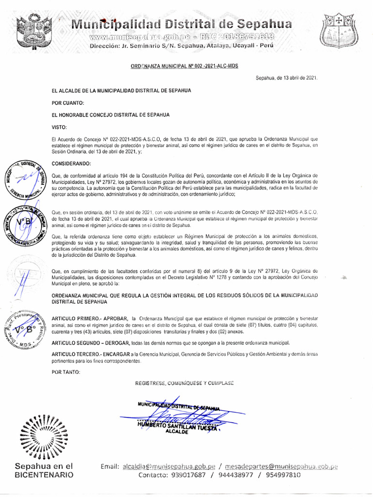 Ordenanza 002 PDF | PDF