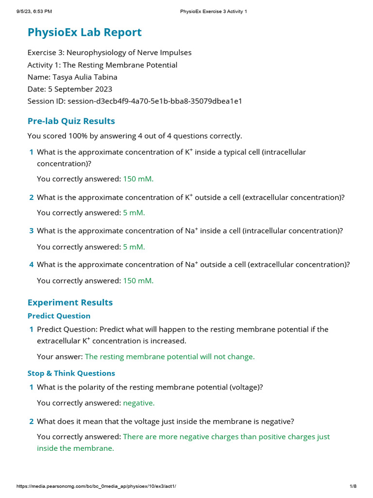PhysioEx Exercise 3 Activity 1 | PDF | Membrane Potential | Cell Membrane