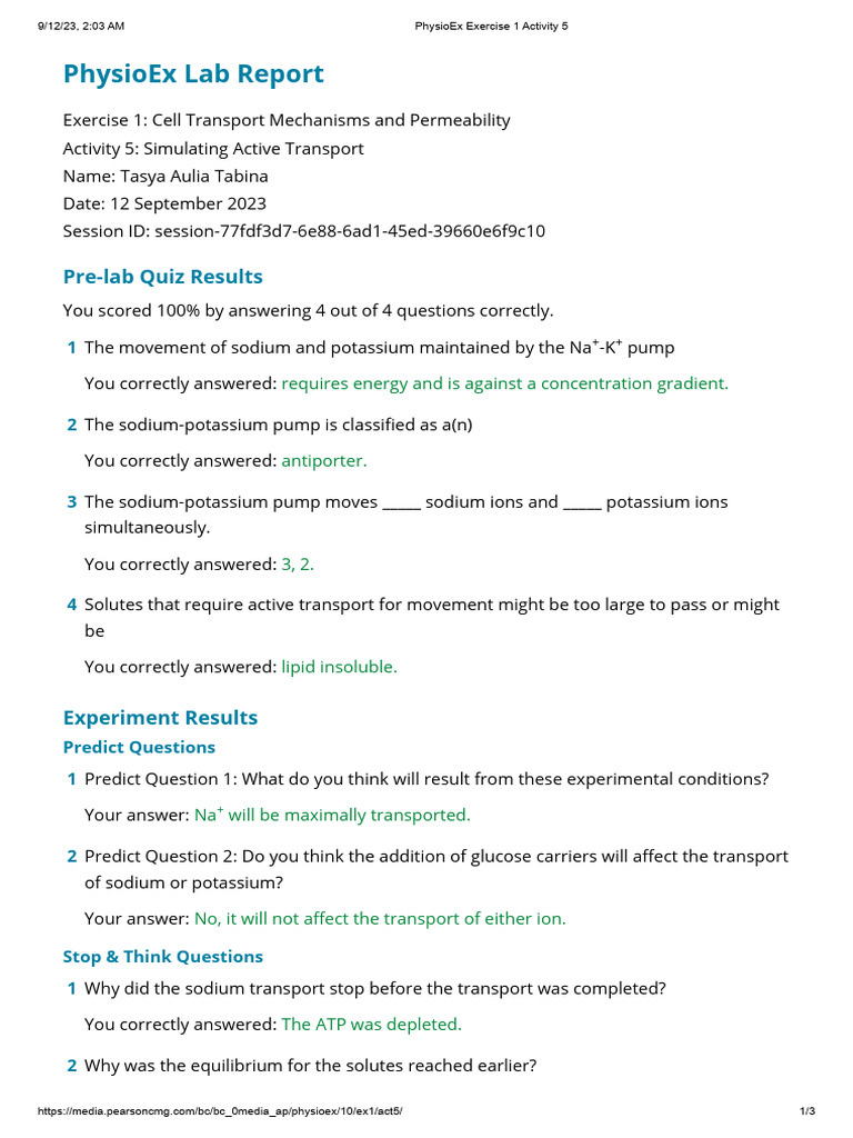PhysioEx Exercise 1 Activity 5 | PDF