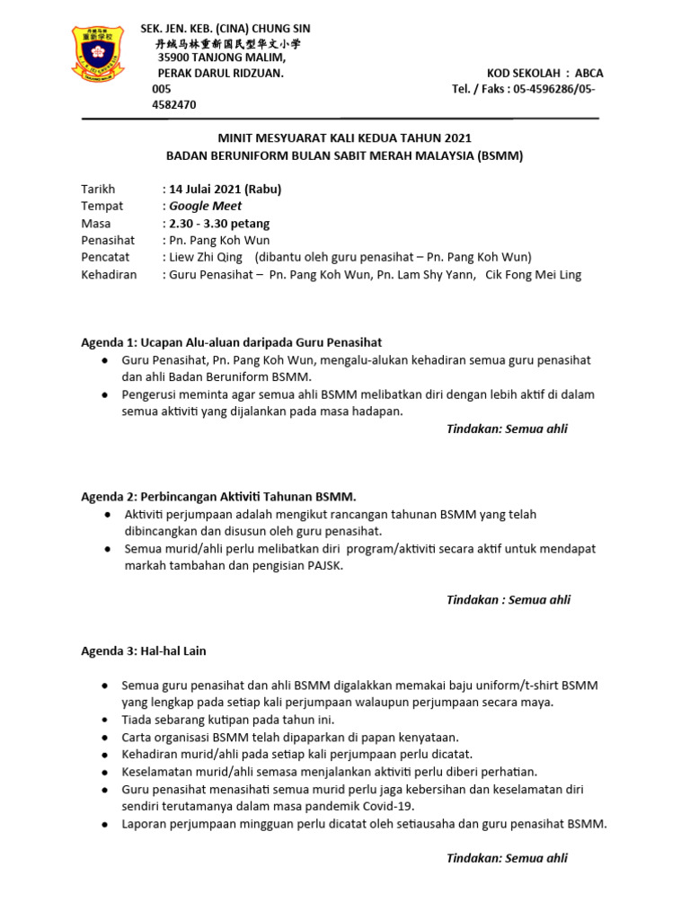 Minit Mesyuarat BSMM Kedua 2021 | PDF