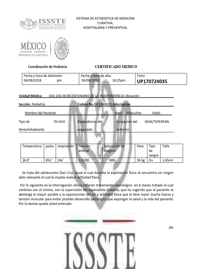 ISSSTE Certificado | PDF