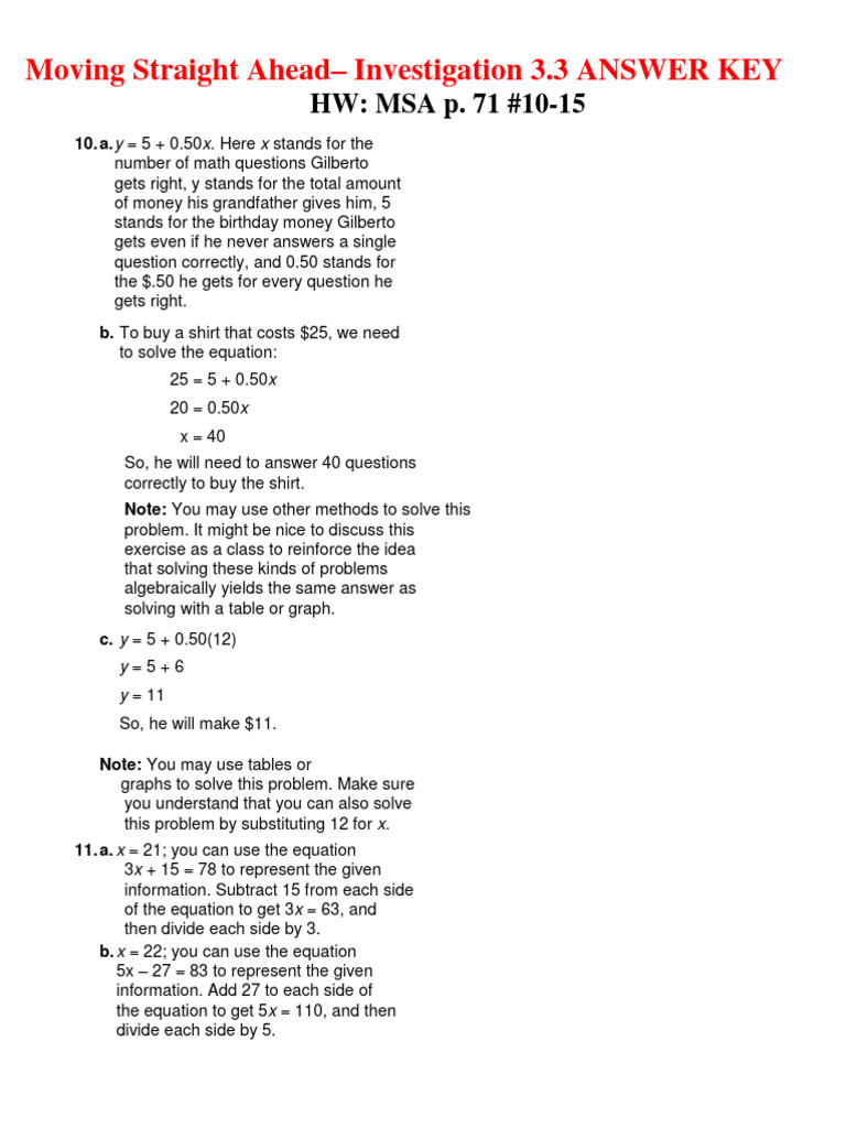 MSA KEY 3.1 P. 71 #10-15 | PDF | Equations | Mathematics