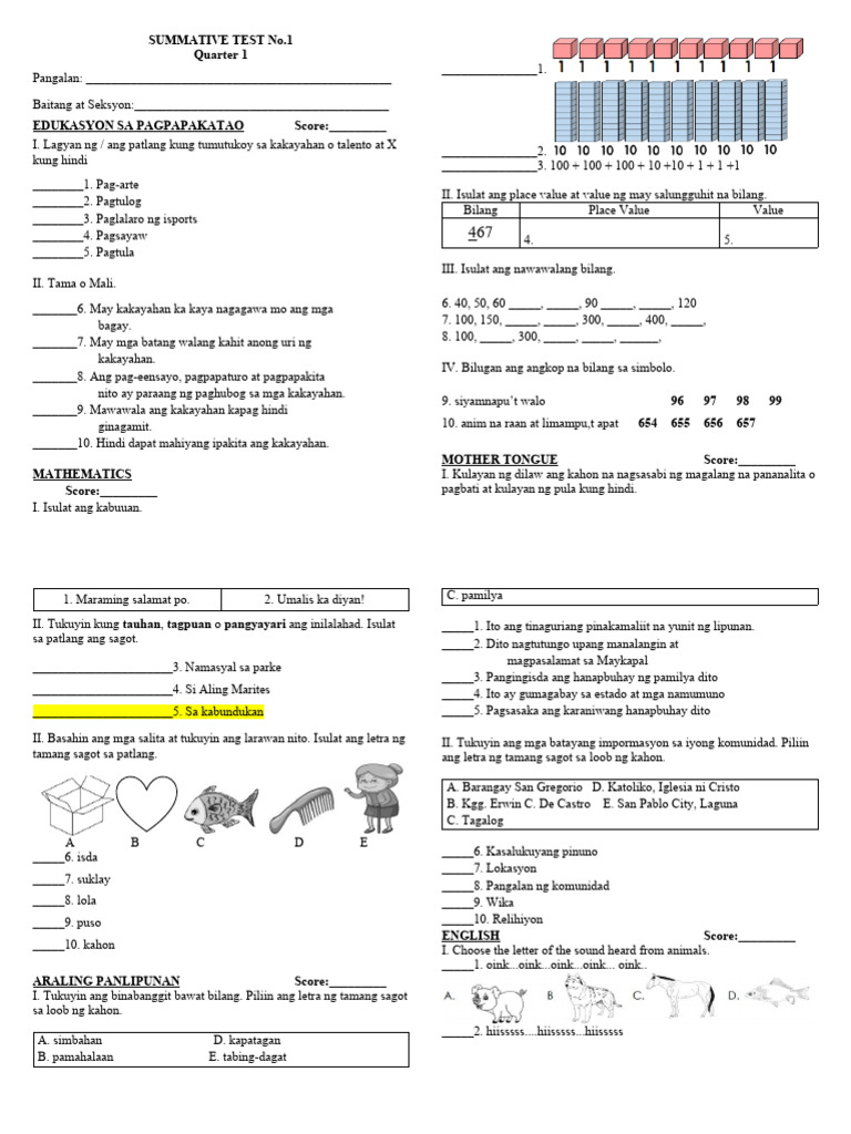 Q1-Summative Test 1 Grade 2 | PDF