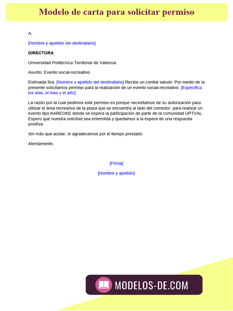 Modelo de Carta para Solicitar Permiso | PDF