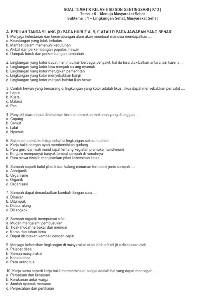 Soal Tematik Tema 6 Dan 7 | PDF | Griya & Taman