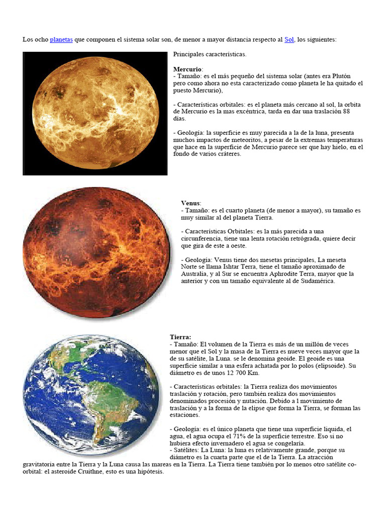 Características de los Ocho Planetas | PDF