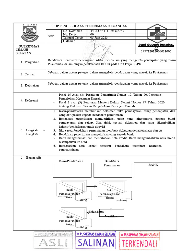 1.5.1.a SOP Pengelolaan Keuangan Bendahara Penerimaan | PDF