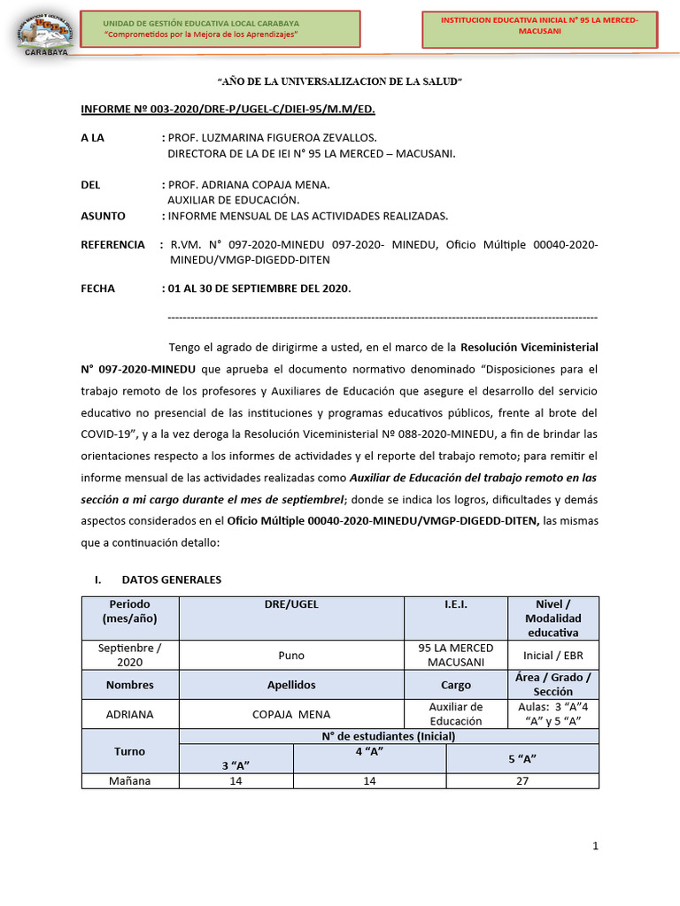Iforme de Setiembre | PDF