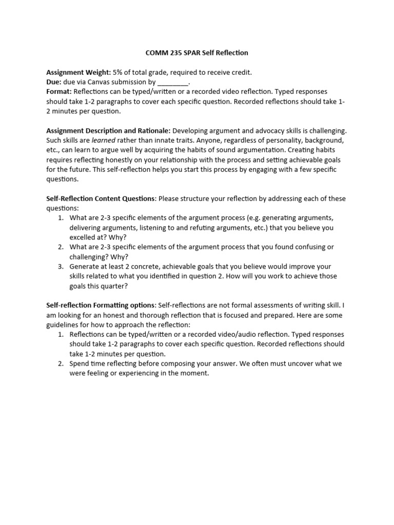 SPAR Self-Reflection Instructions | PDF