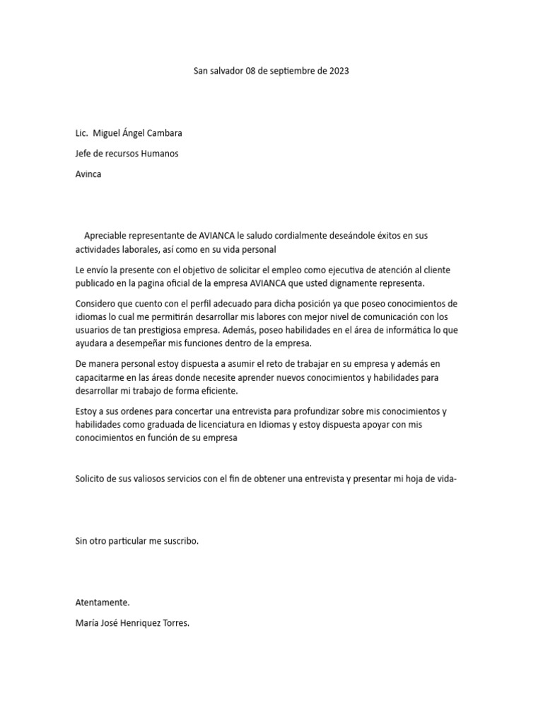 Solicitud de Empleo en Avianca | PDF