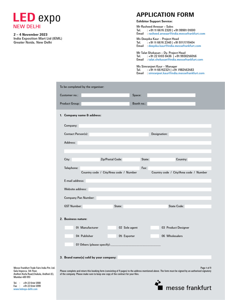 LED Expo Delhi 2023 Booking Form | PDF