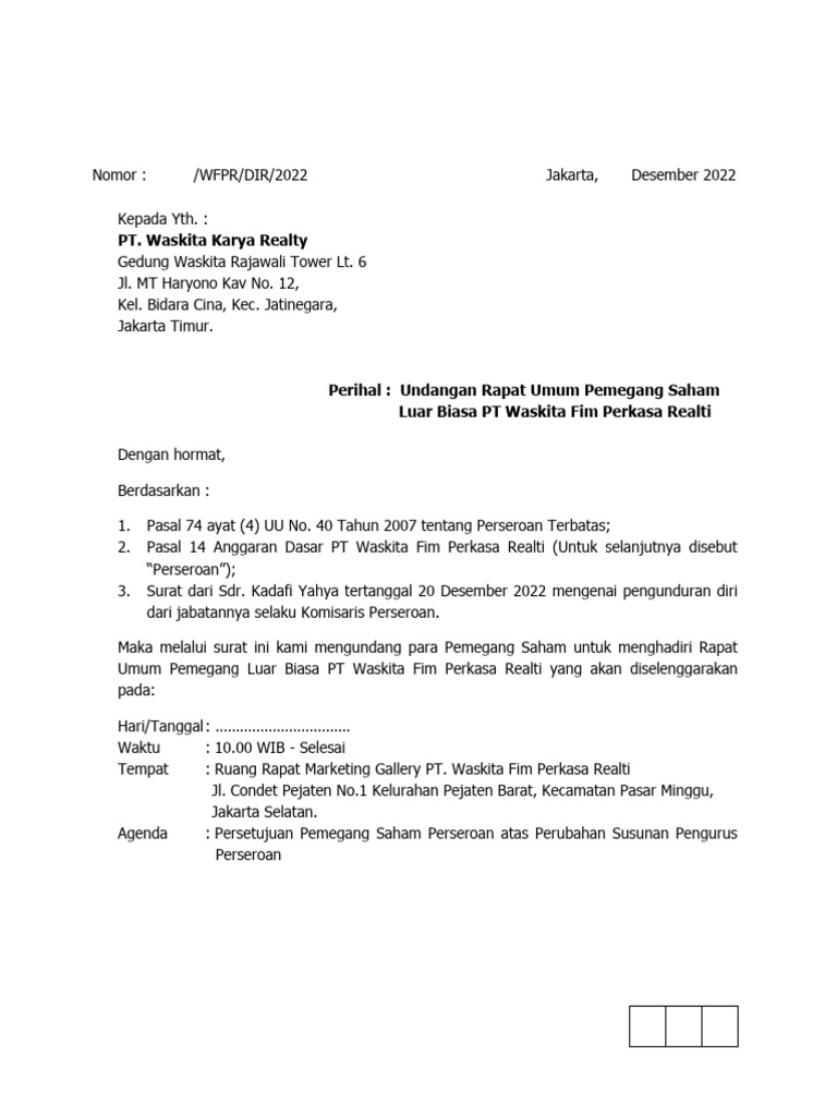 Draft Undangan RUPSLB | PDF