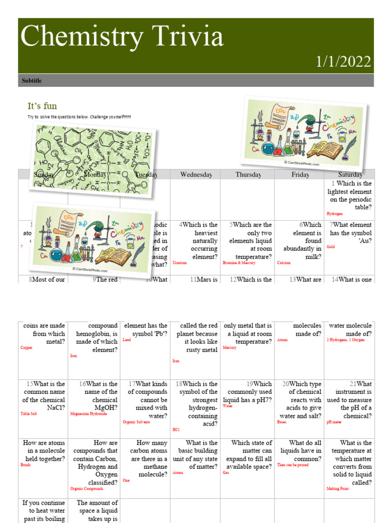 Chemistry Trivia | PDF | Chemical Elements | Water