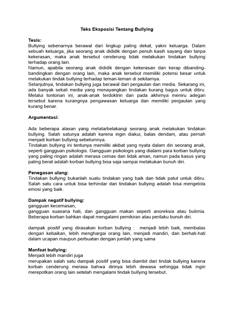 Teks Eksposisi Tentang Bullying | PDF