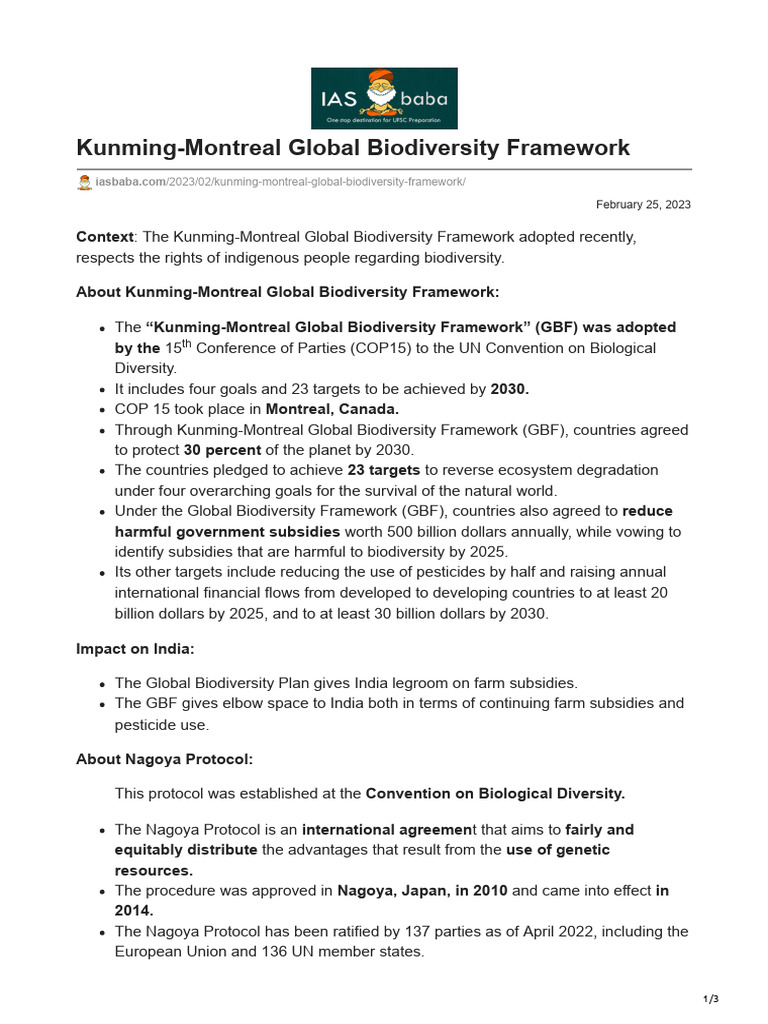 Kunming-Montreal Global Biodiversity Framework | Download Free PDF ...