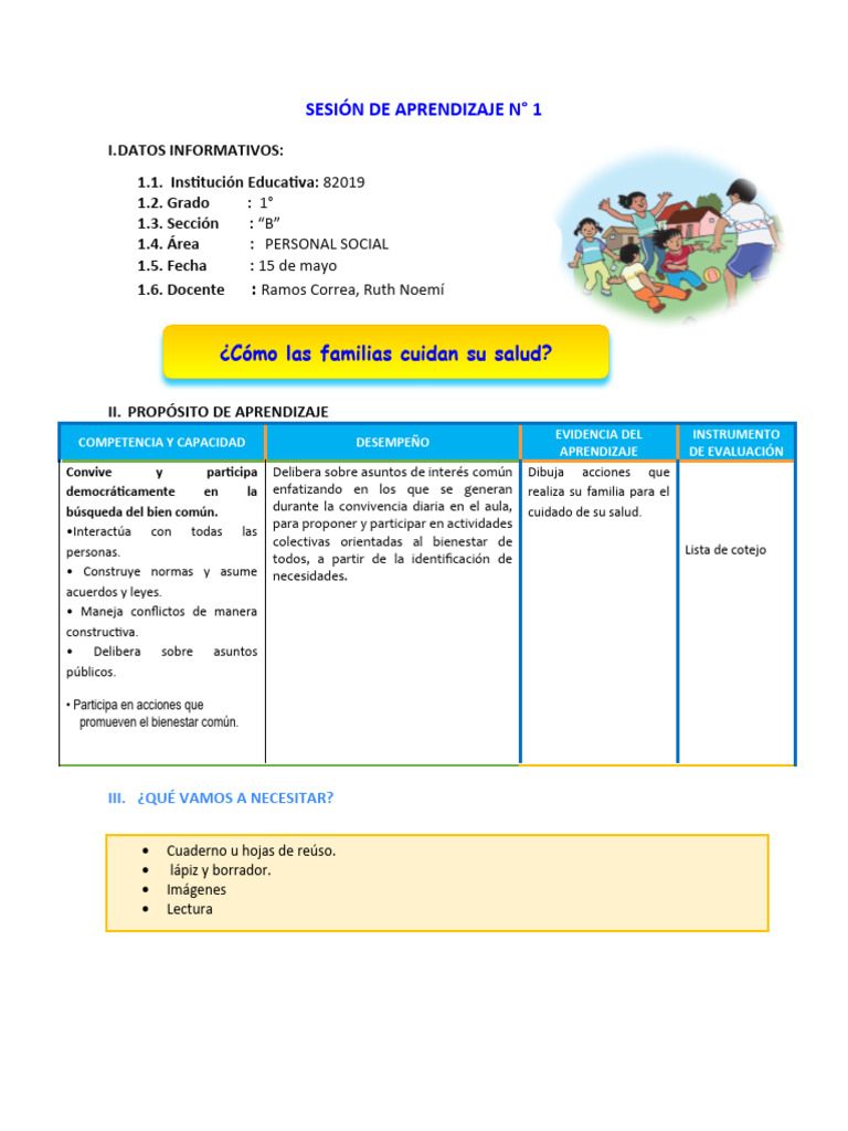 D1 A2 SESION ¿Cómo las familias cuidan su salud | PDF | Evaluación | Comportamiento