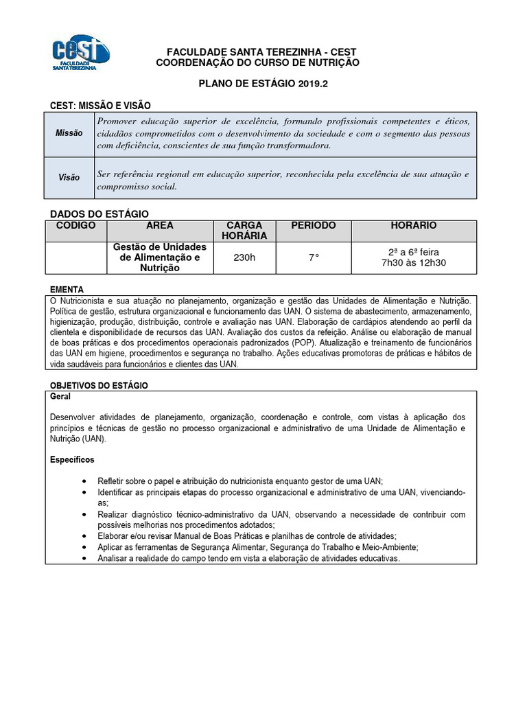 Estagio Gestao de UAN | PDF Estagio Gestao de UAN | PDF