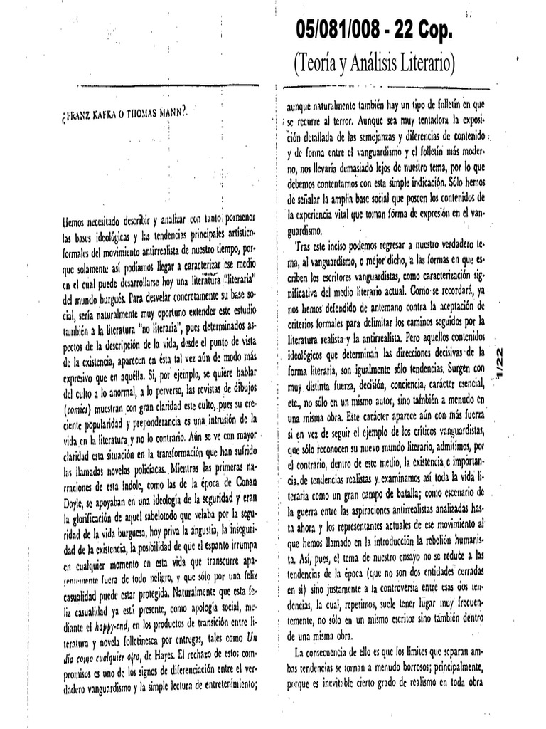 LUKÁCS - Franz Kafka o Thomas Mann | PDF