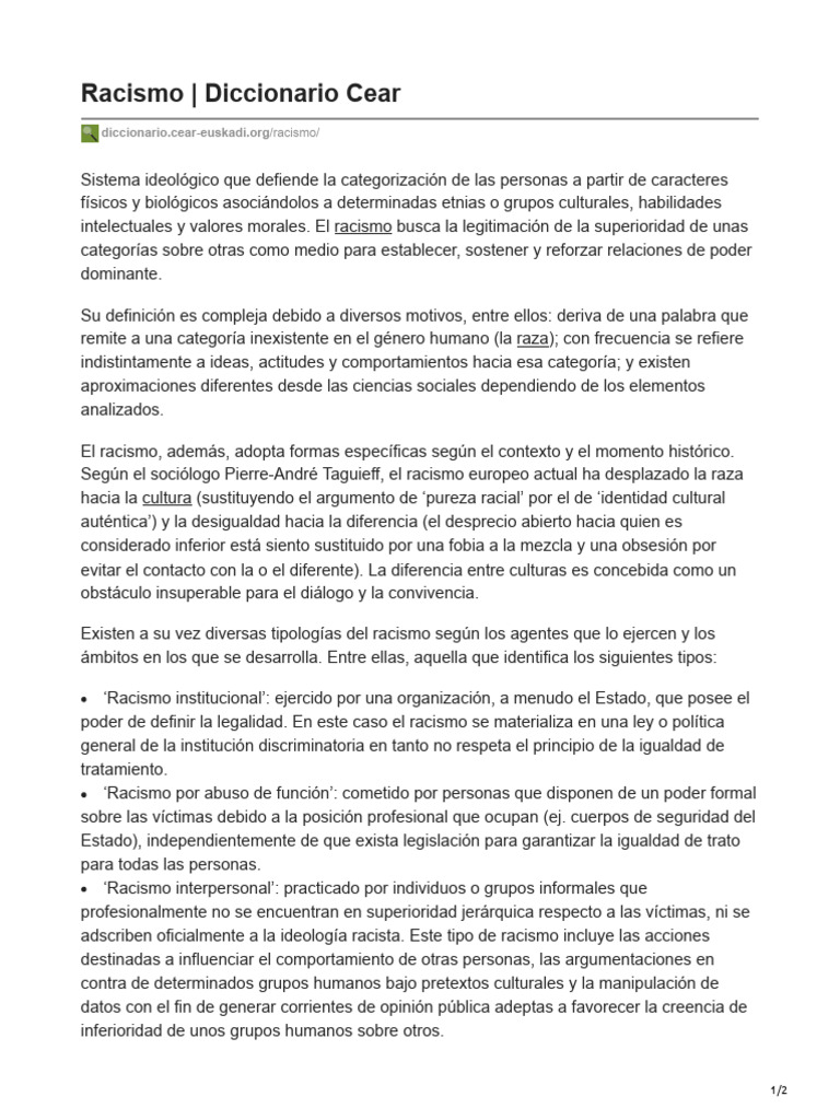 Diccionario Racismo | PDF | Racismo | Discriminación y relaciones raciales