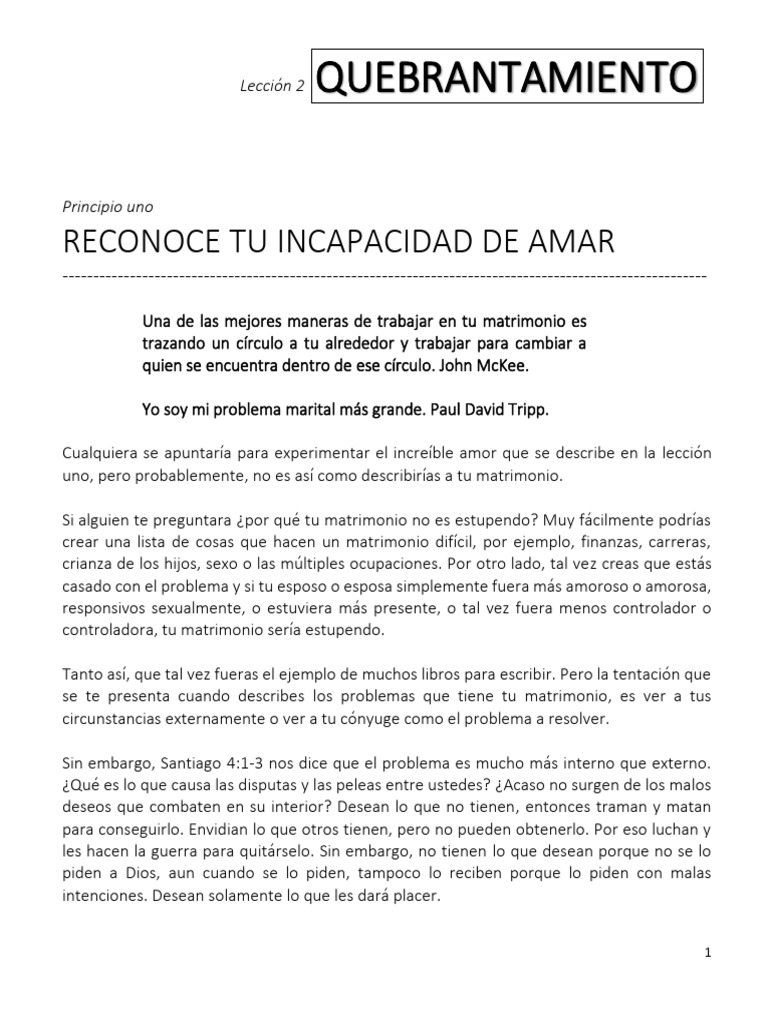 Lección 2 QUEBRANTAMIENTO | PDF | Amor | Matrimonio