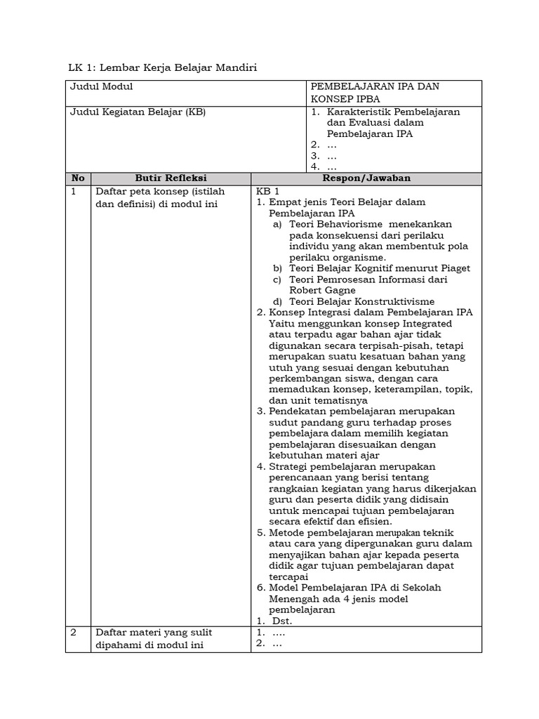 LK 1.1 - Lembar Kerja Belajar Mandiri MODUL 1 | PDF