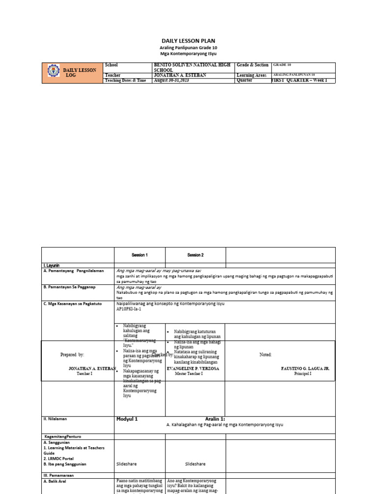 DLP Q1 - Kontemporaryong Isyu 1 Week 1 | PDF DLP Q1 - Kontemporaryong Isyu 1 Week 1 | PDF