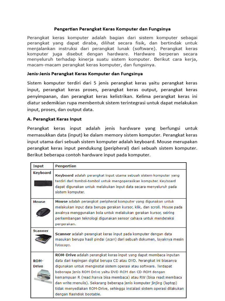Pengertian Perangkat Keras DAN FUNGSINYA 2 | PDF
