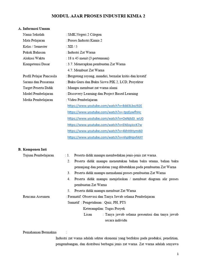 Modul Ajar PIK 2 Zat Warna | PDF