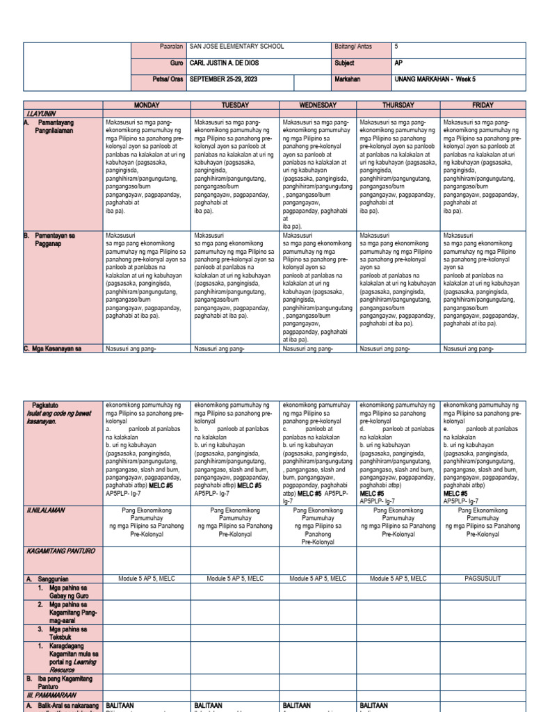 DLL Week 5 Ap V | PDF