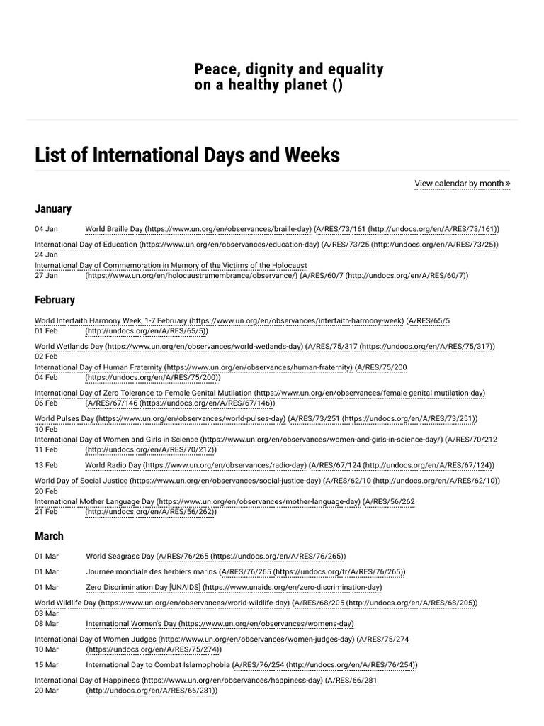 List of International Days and Weeks - United Nations - 1660691947883 ...