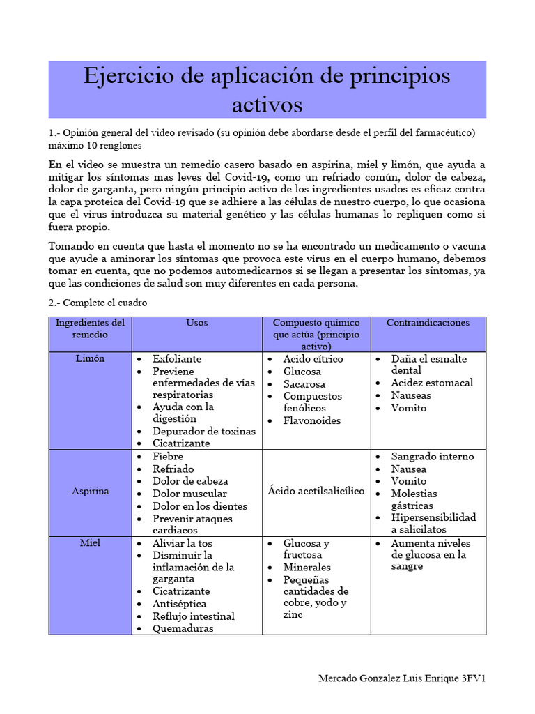 Ejercicio de Aplicacion de Principios Activos | PDF