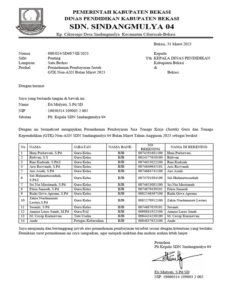Permohonan Pembayaran Jastek Maret 2023 | PDF