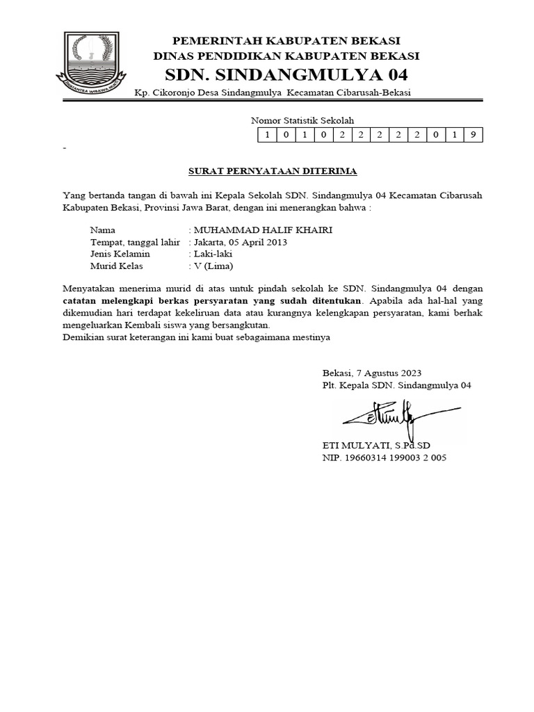 SURAT PERNYATAAN DITERIMA Muhammad Halif Dan Muhammad Uwais | PDF