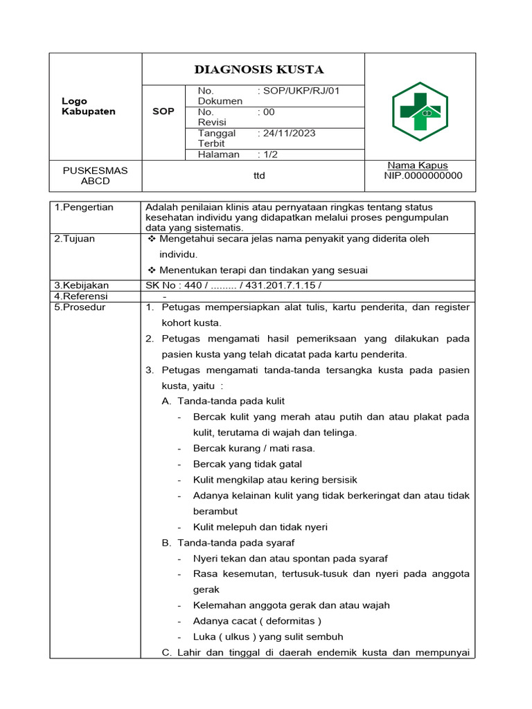 Sop Kusta - Diagnosis Kusta F | PDF