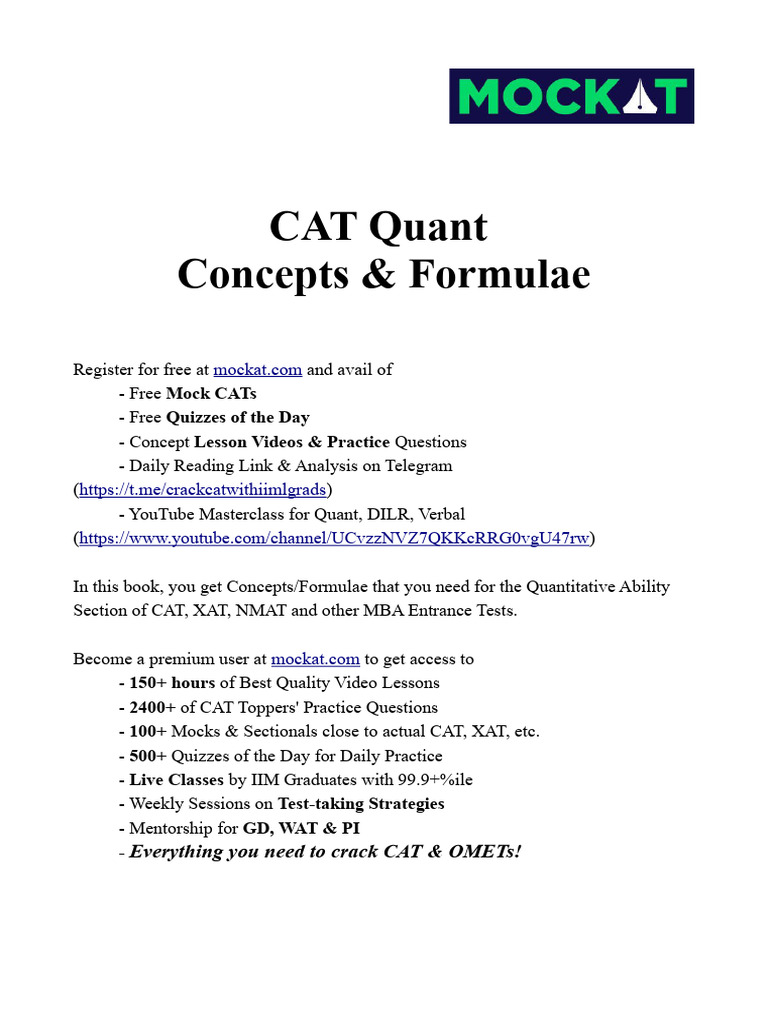 Mockat - CAT Quant Formulae Book | PDF | Equations | Logarithm