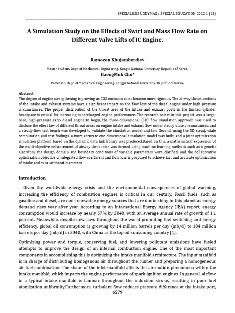 A Simulation Study On The Effects of Swirl and Mass Flow Rate On ...