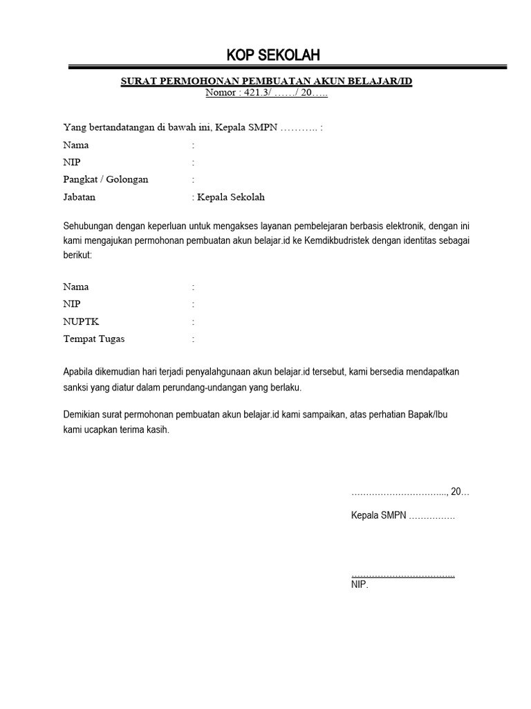 SURAT PERMOHONAN AKUN BELAJAR ID - WWW - Kherysuryawan.id | PDF ... SURAT PERMOHONAN AKUN BELAJAR ID - WWW - Kherysuryawan.id | PDF ...
