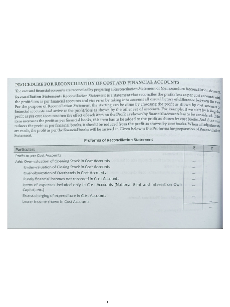 Reconciliation of Cost and Financial Accounts | PDF