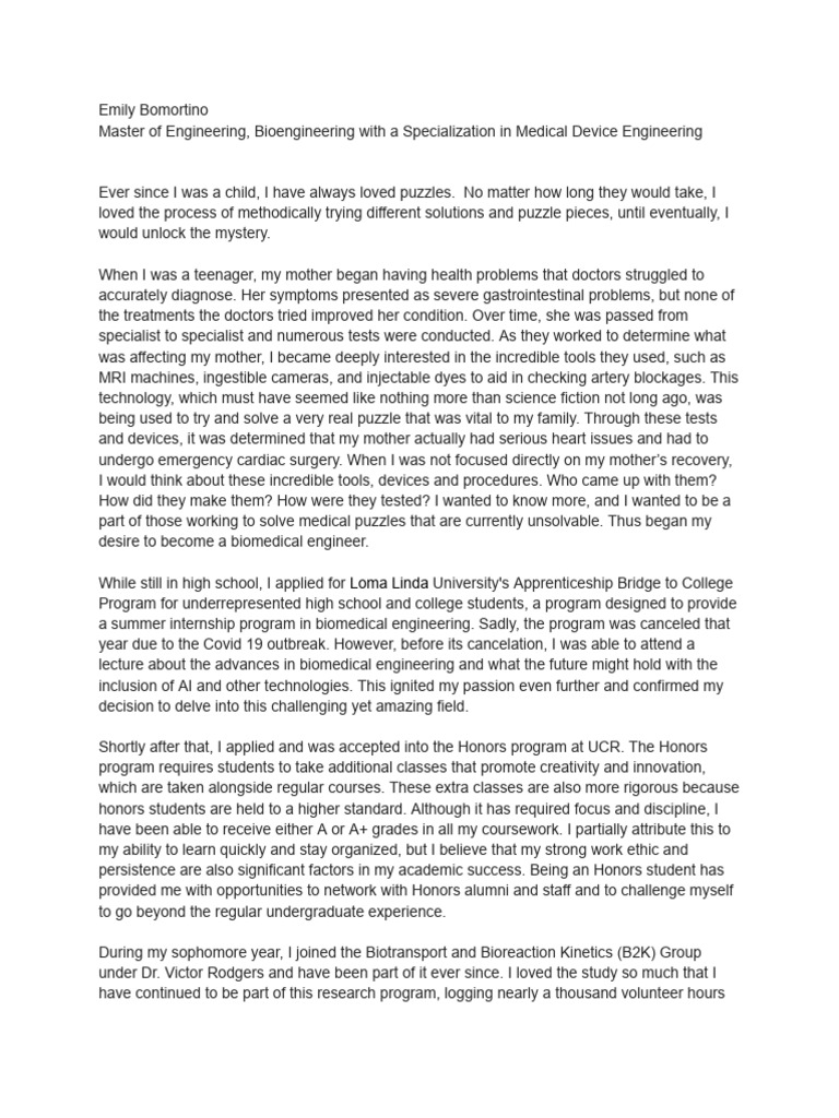 UCSD Bioengineering Purpose Statement | PDF
