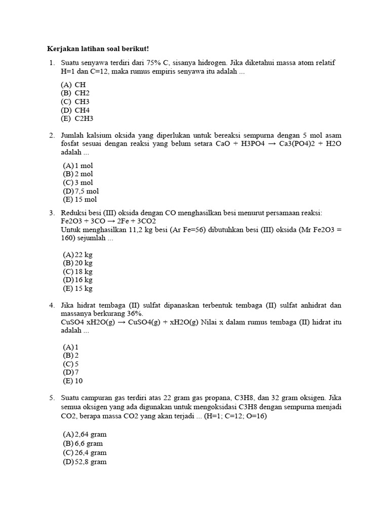 Latihan Soal Kimia: Rumus Empiris & Reaksi | PDF