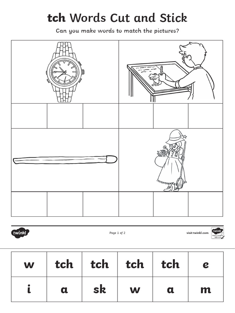 "Tch Words Cut and Stick Activity" | PDF