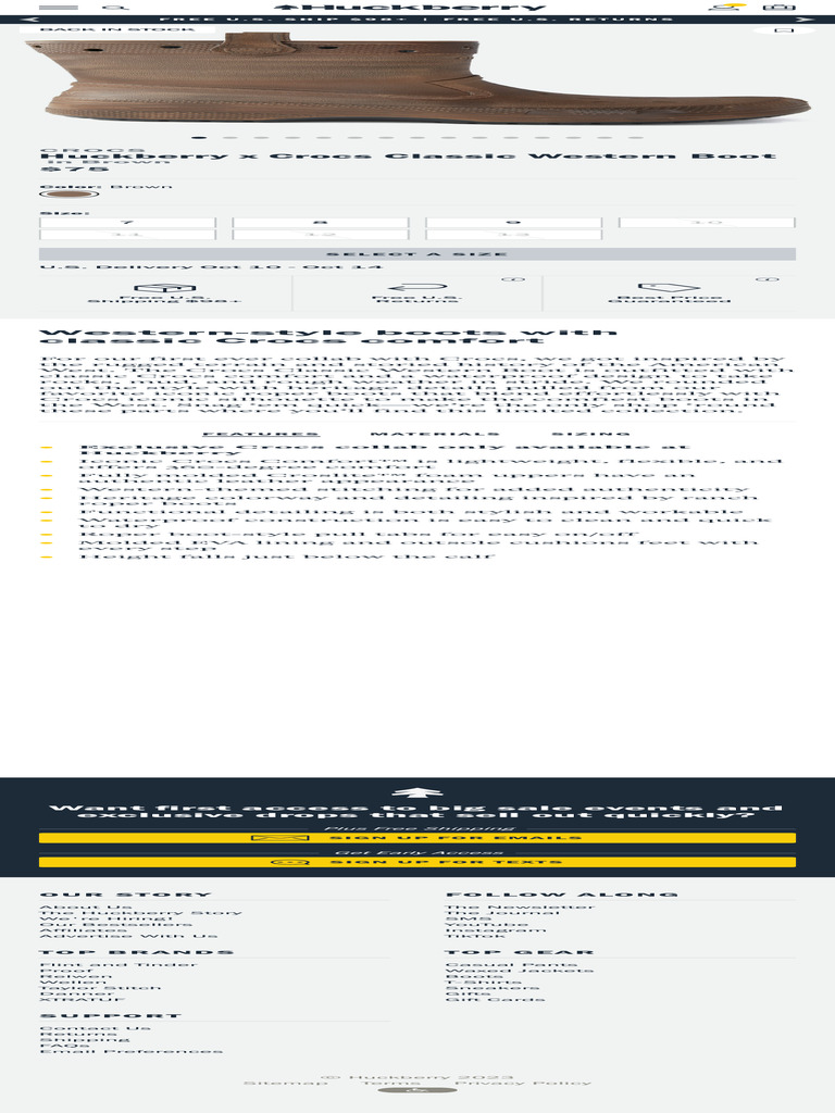 Crocs Huckberry x Crocs Classic Western Boot - Br… | PDF