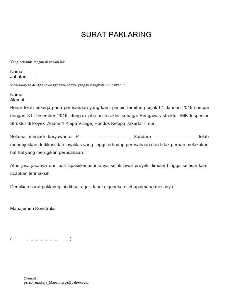 Sample Paklaring | PDF