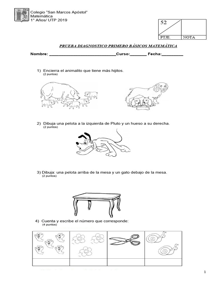 Diagnostico Matematica 1° Básico 2019 | PDF | Matemáticas