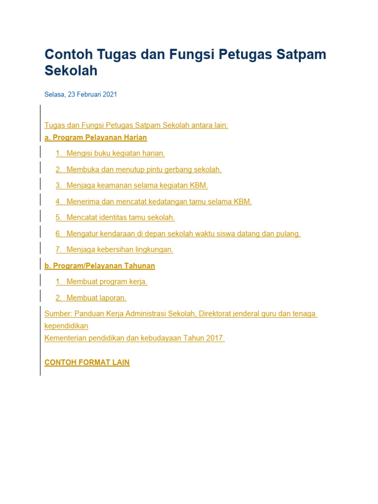 Contoh Tugas Dan Fungsi Petugas Satpam Sekolah | PDF