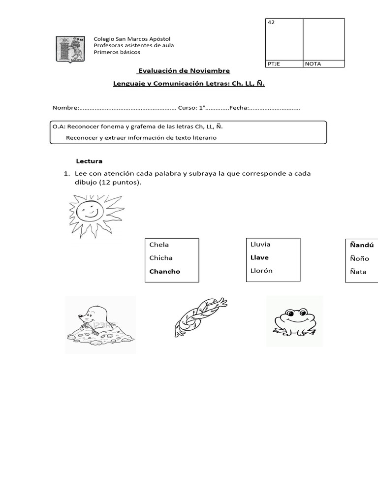 Evaluacion de lenguaje letras Ch, LI, Ñ. | PDF | La lingüística ...